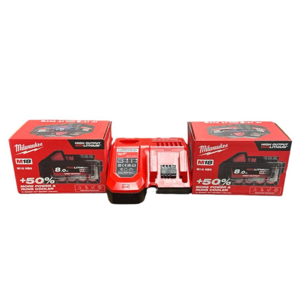 Pre-owned Milwaukee M12-18FC Rapid Fast Battery Charger + 2x M18 8.0Ah ...